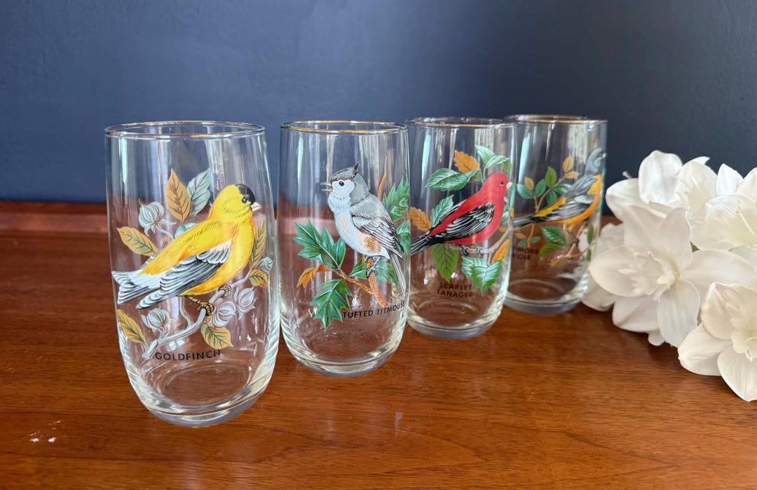 Set of 4 Vintage MCM Songbird Glassware by West Virginia Company - Etsy