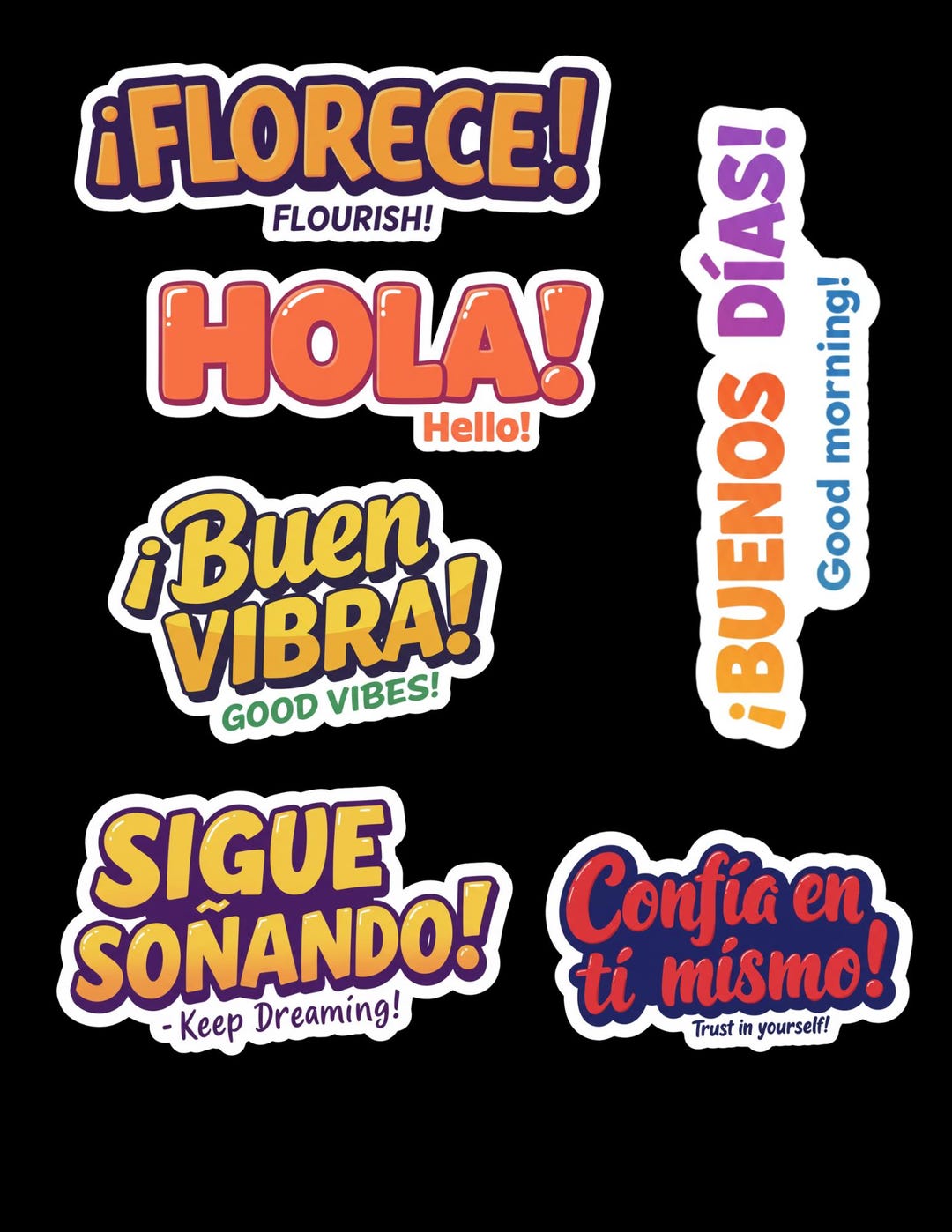 Spanish Motivational Stickers: Bilingual Greetings & Affirmations (PNG ...