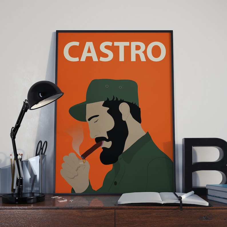 Fidel Castro Minimalist Poster - Iconic Faces Portrait - Digital Print ...