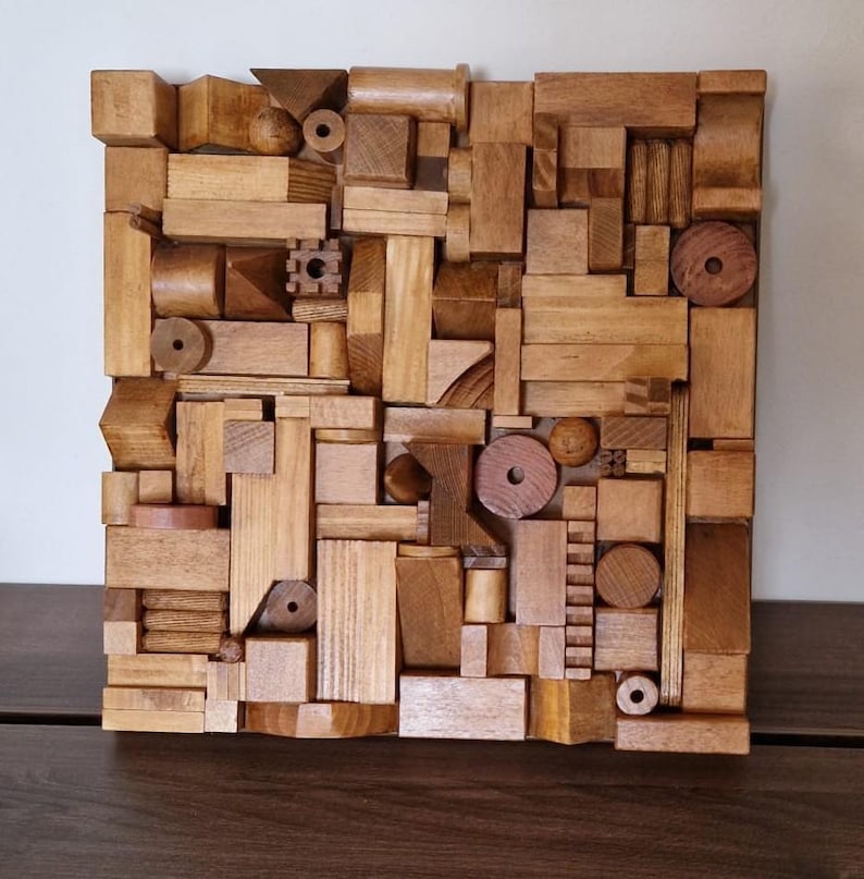 3D Wood Wall Art, Geometric Wooden Wall Sculpture, Modern Handmade ...
