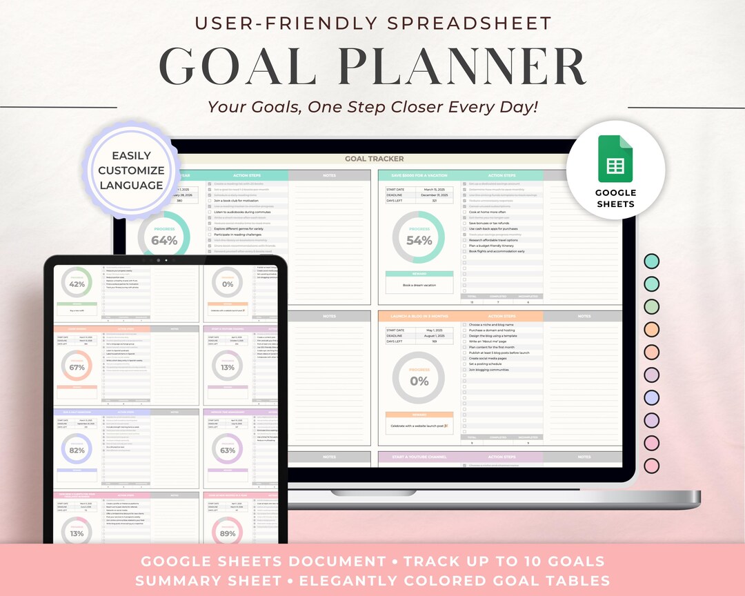 Goal Planner Spreadsheet Google Sheets Goal Setting Template ...