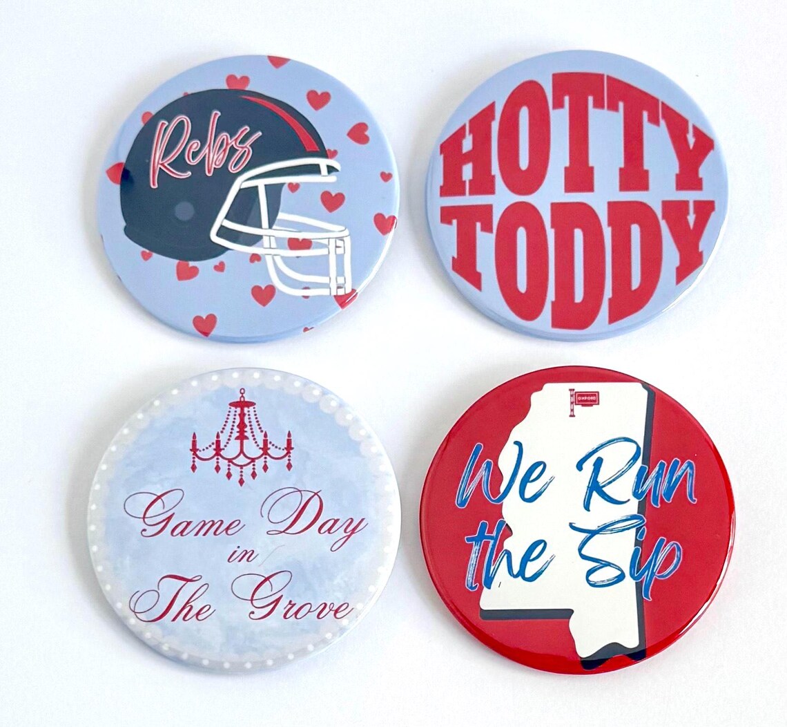 3" Blue and Red Tailgate Buttons Football Buttons Gameday Buttons ...