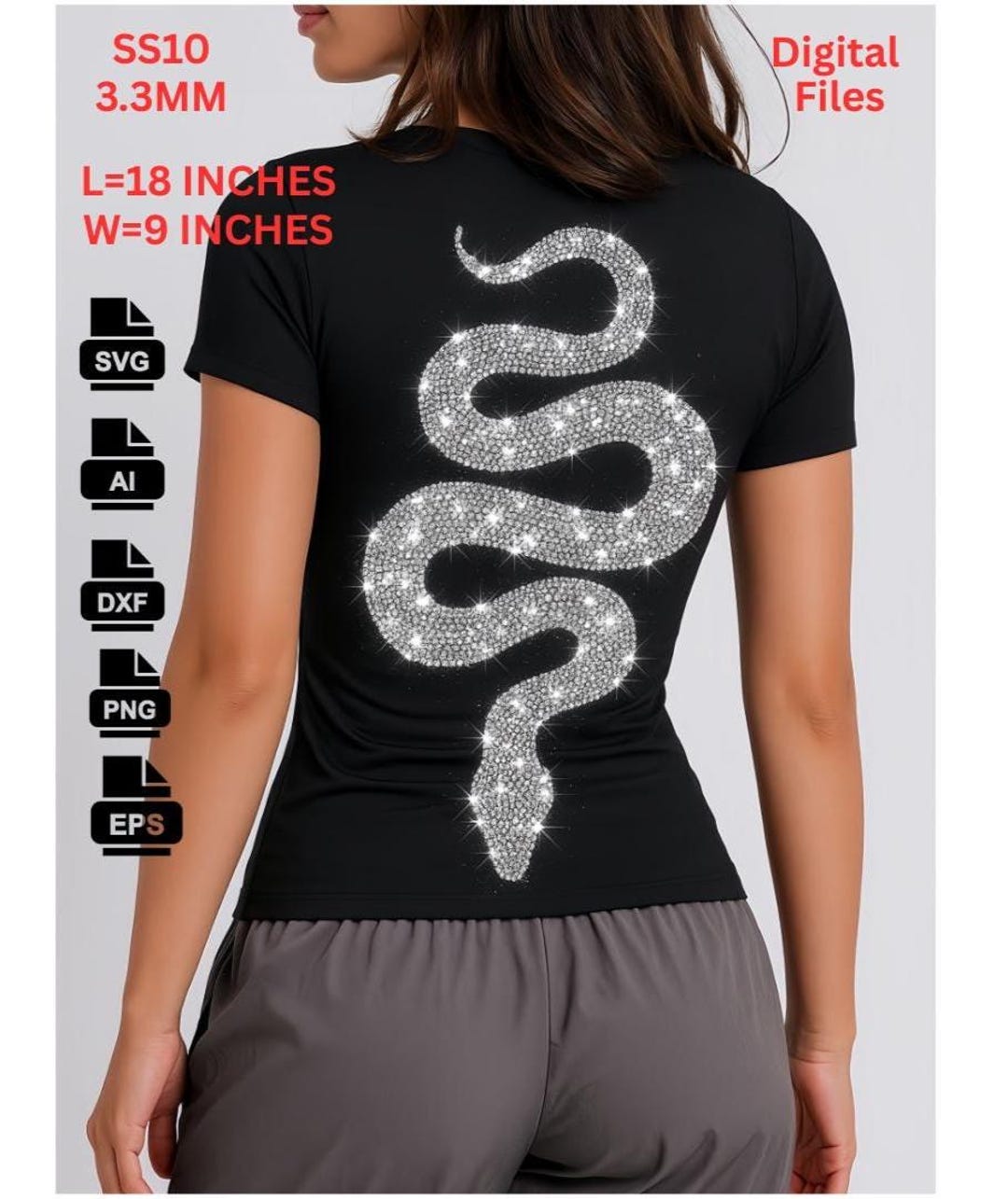 Snake Rhinestone Template SVG: Cobra Shirt Iron-on Transfer (SS10 Size ...