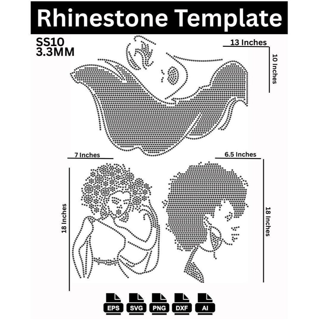 3 Women Head Rhinestone Design Template: SS10 SVG, EPS, PNG (digital ...