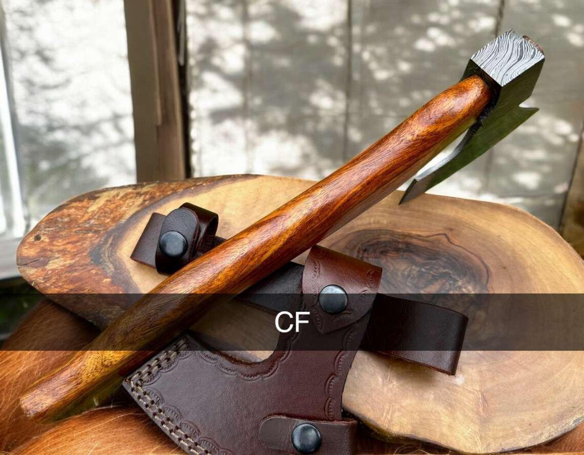Handmade Damascus Outdoor Axe With Rose Wood Handle , Birthday Gift ...