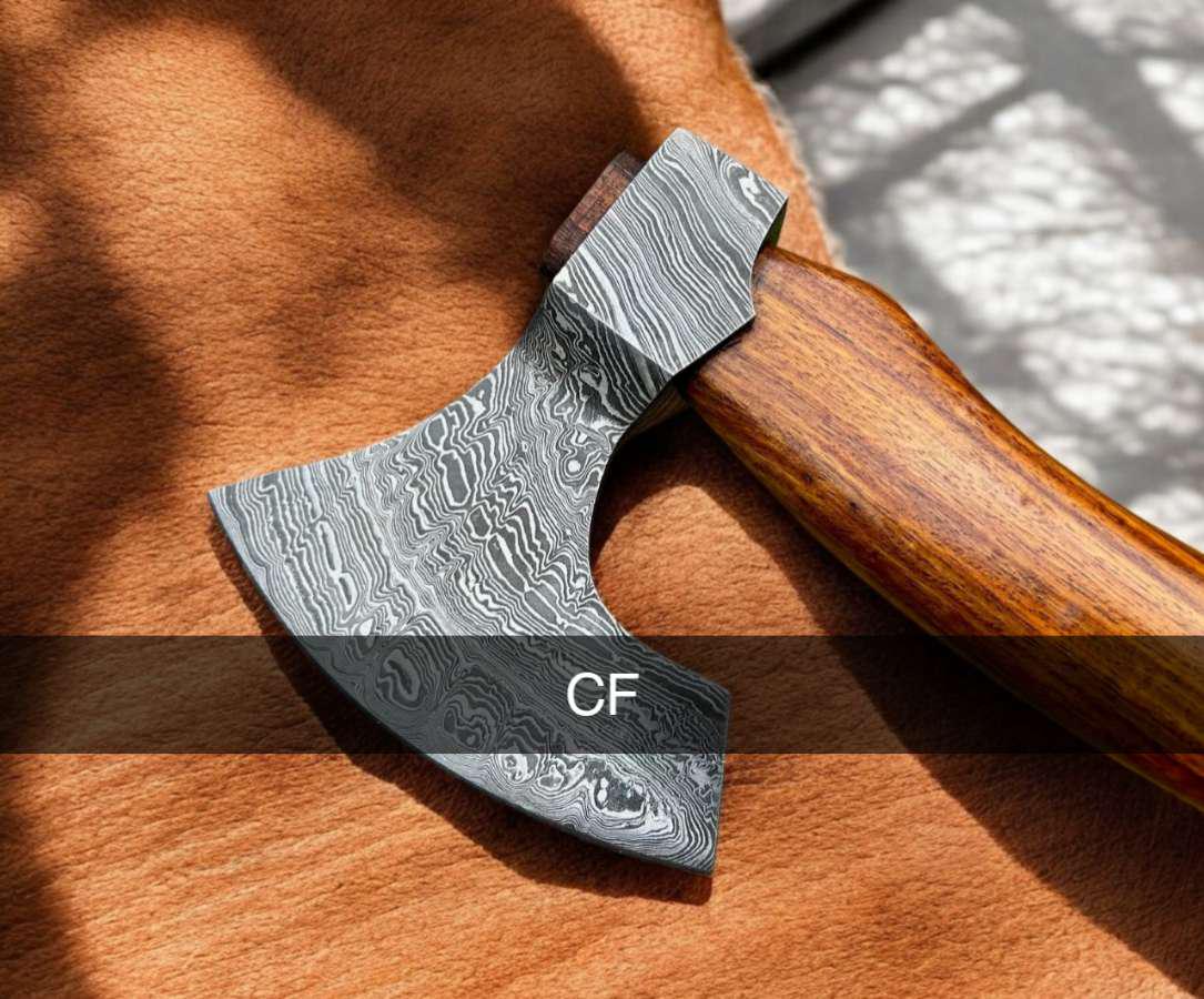 Handmade Damascus Outdoor Axe With Rose Wood Handle , Birthday Gift ...