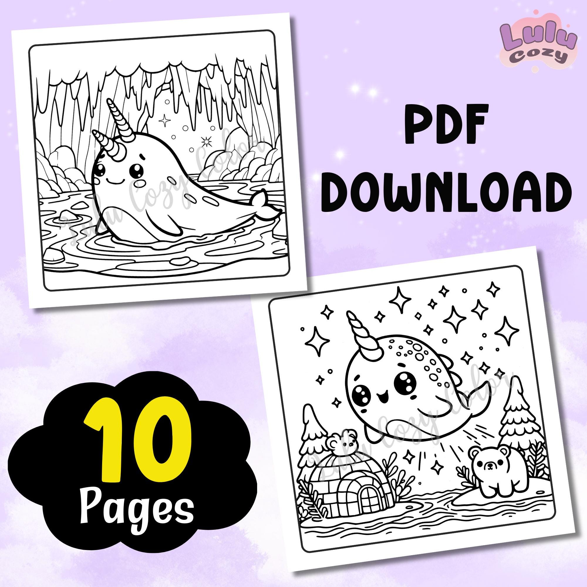 Cozy Arctic: Narwhal Cute Coloring Book for Relaxing, Cute Animal ...
