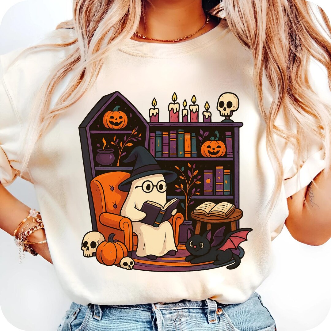 Cute Ghost Librarian PNG – Cozy Spooky Halloween Sublimation, Witchy ...