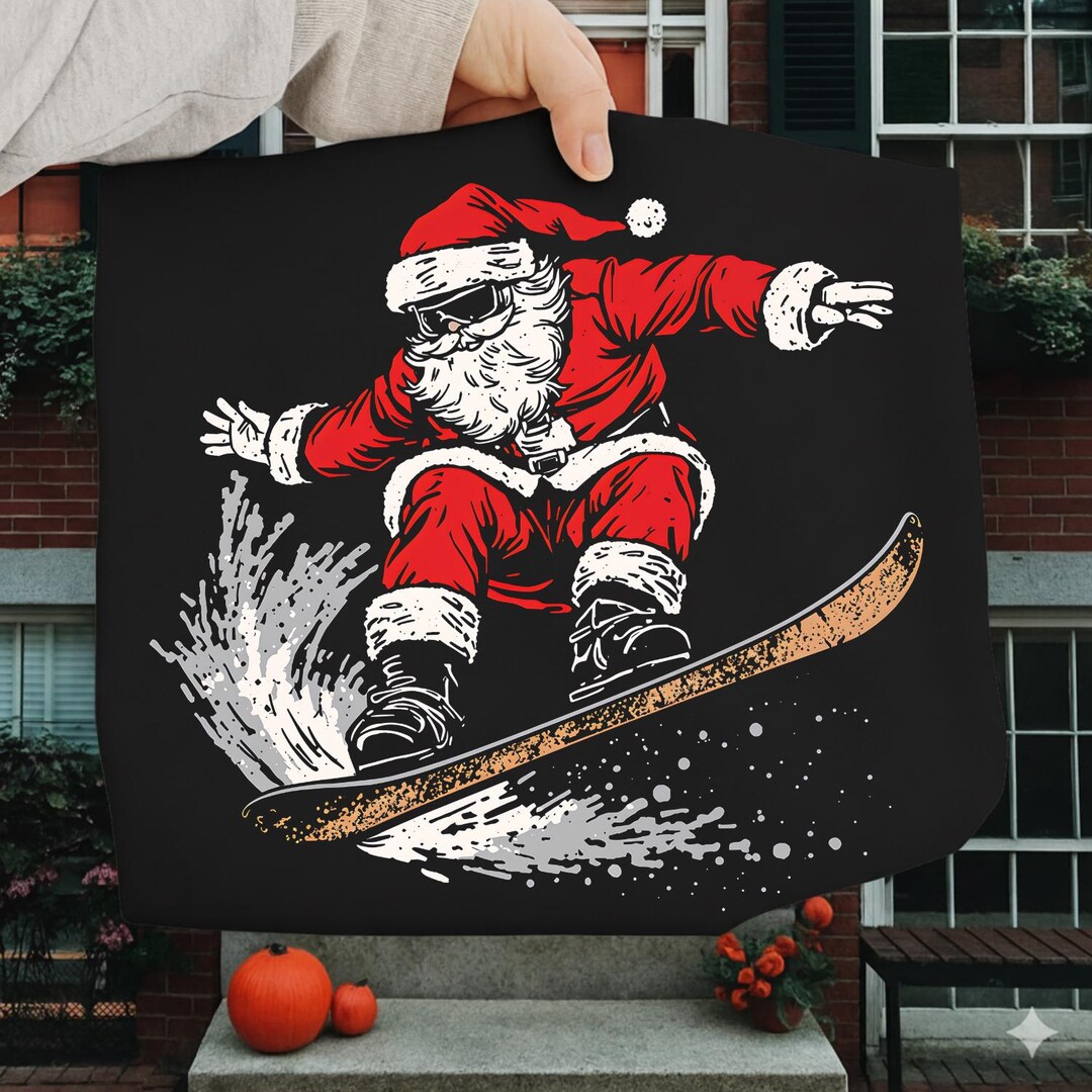 Funny Christmas PNG - Santa Snowboarding T-shirt Design - Cool Santa ...