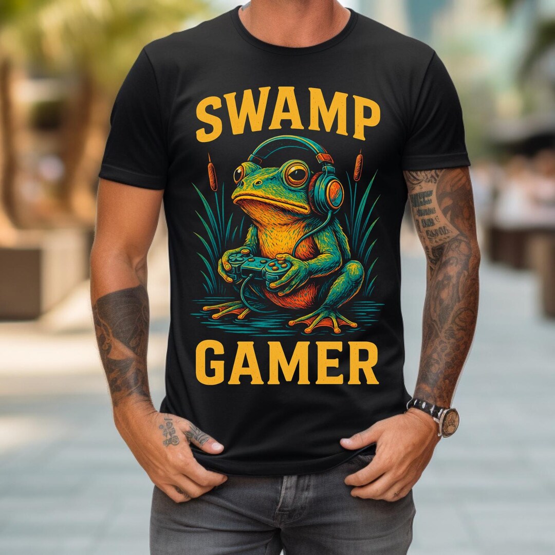 Funny Frog Gamer PNG – Swamp Gaming T-shirt Design – Cute Nerd Animal ...