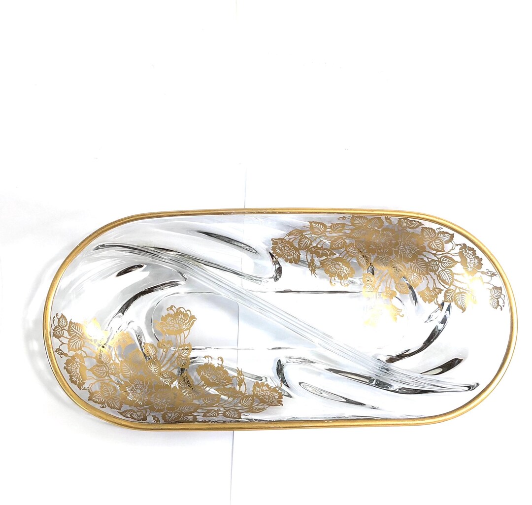 Vintage Gold Overlay Serving Dish, Two Compartment Dish, Fancy Candy ...