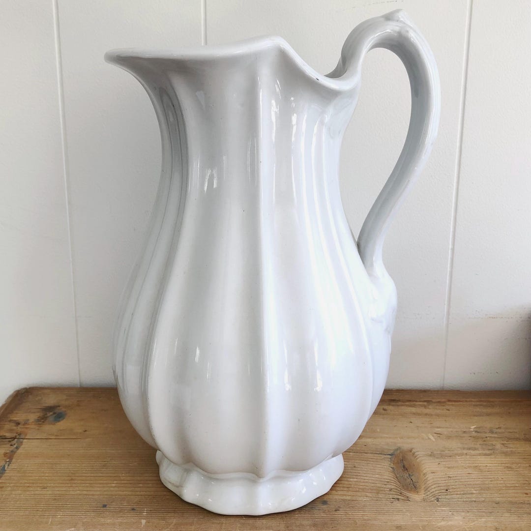 Antique White Ironstone Pitcher Large Ironstone Pitcher Antique ...