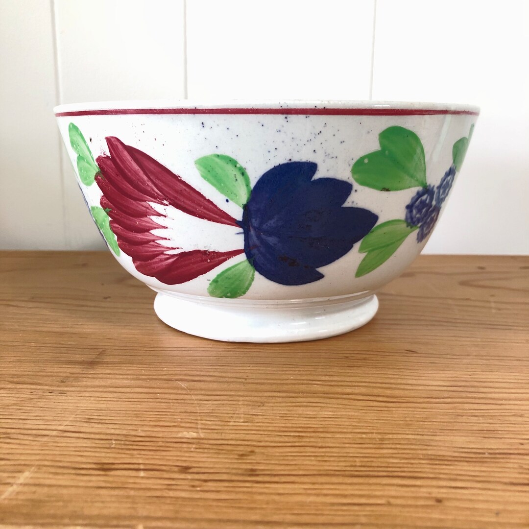 Antique Spatterware Bowl, English Staffordshire Waste Bowl, Spongeware ...