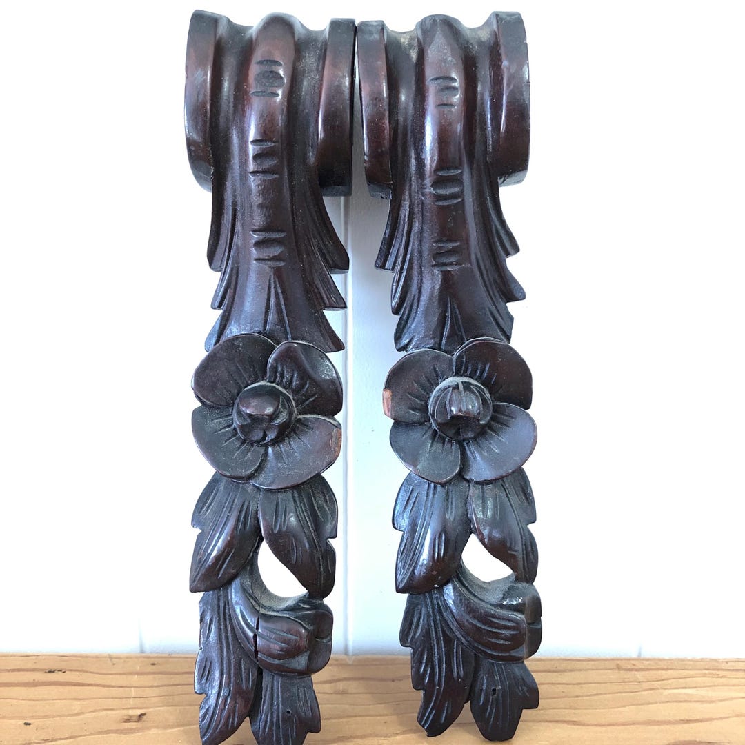 Two Large Vintage Carved Architectural Cornices, Emblishments ...