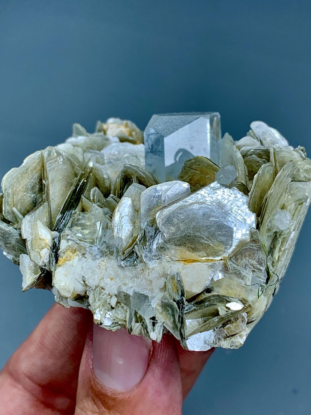 Transparent Aquamarine Crystal Grown on A Matrix OF Shimmering ...