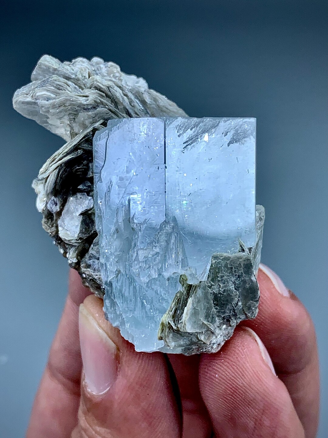 Transparent Aquamarine Crystal Combine With Layered Muscovite Mica ...