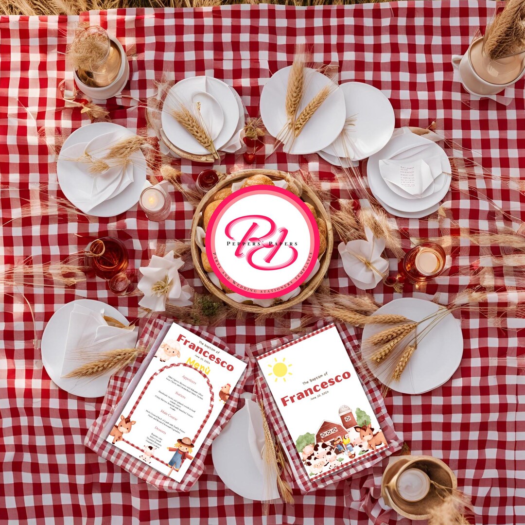 Farm Menu Card, Rustic Barnyard Food List, Country Baptism Menu, Red ...