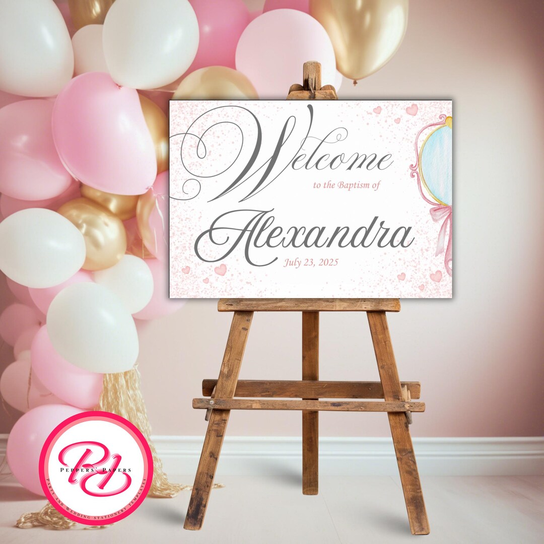 Elegant Mirror Frame Welcome Sign, Gold Heart Baptism Board, Vintage ...