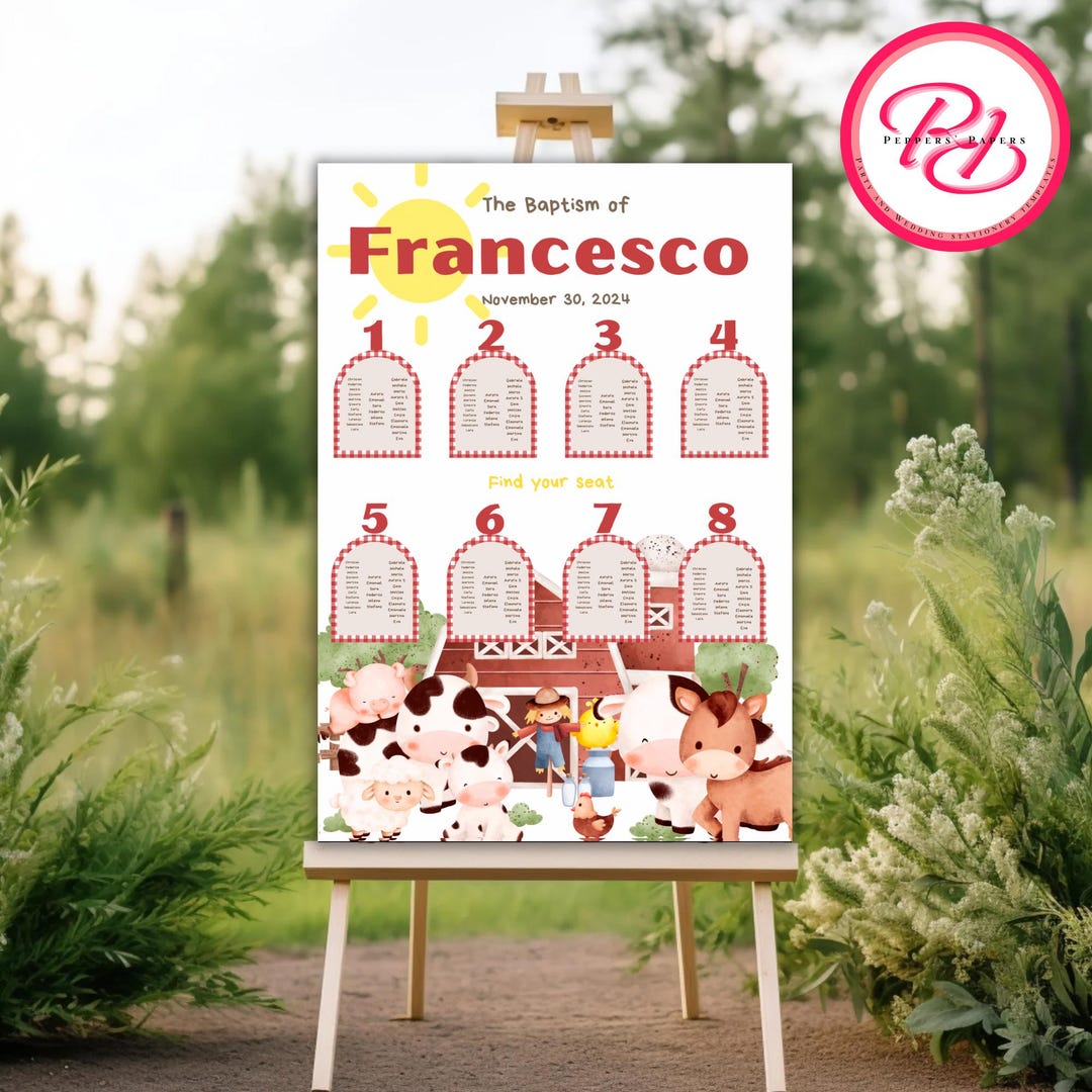 Farm Seating Chart, Rustic Barnyard Layout, Country Baptism Plan, Red ...