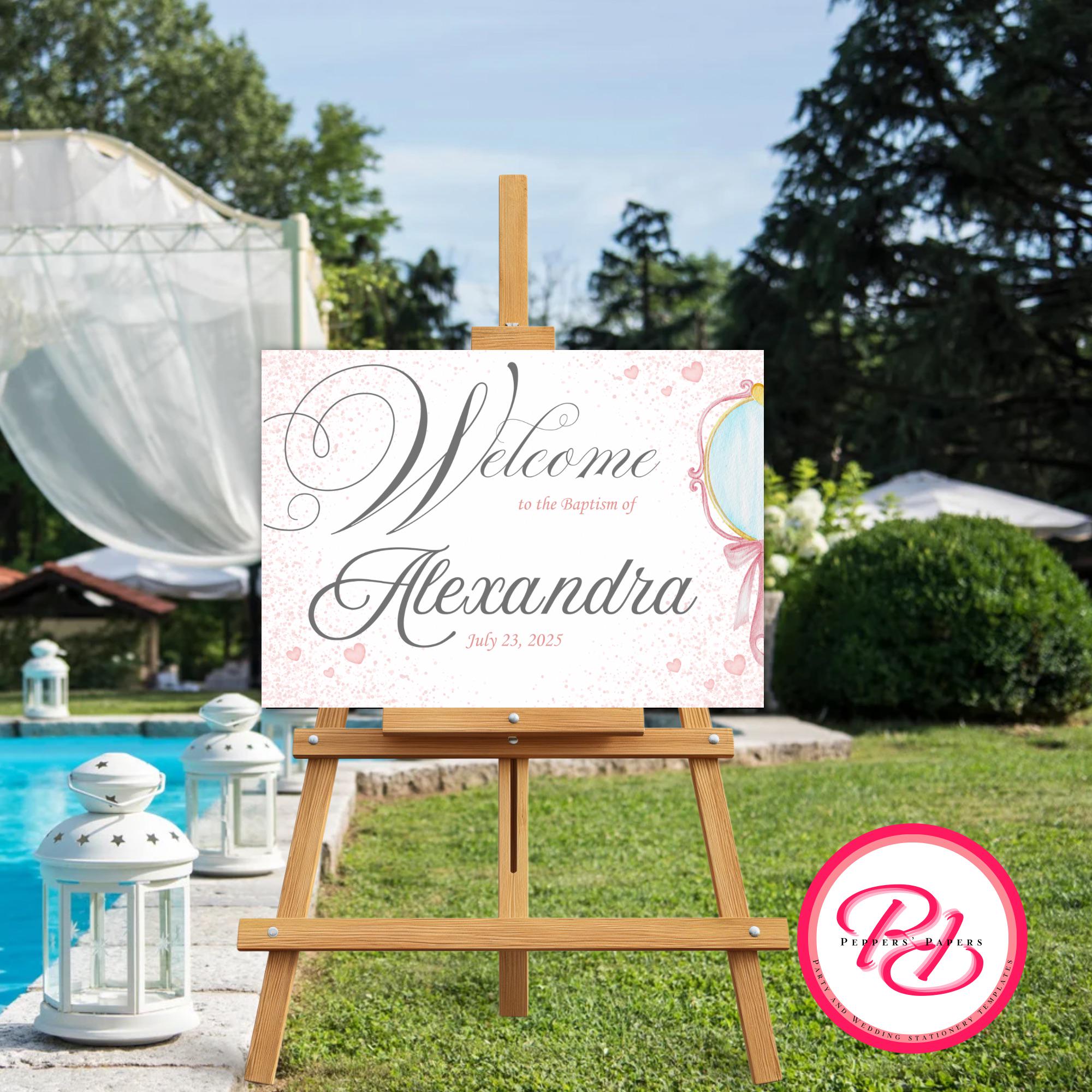 Elegant Mirror Frame Welcome Sign, Gold Heart Baptism Board, Vintage ...