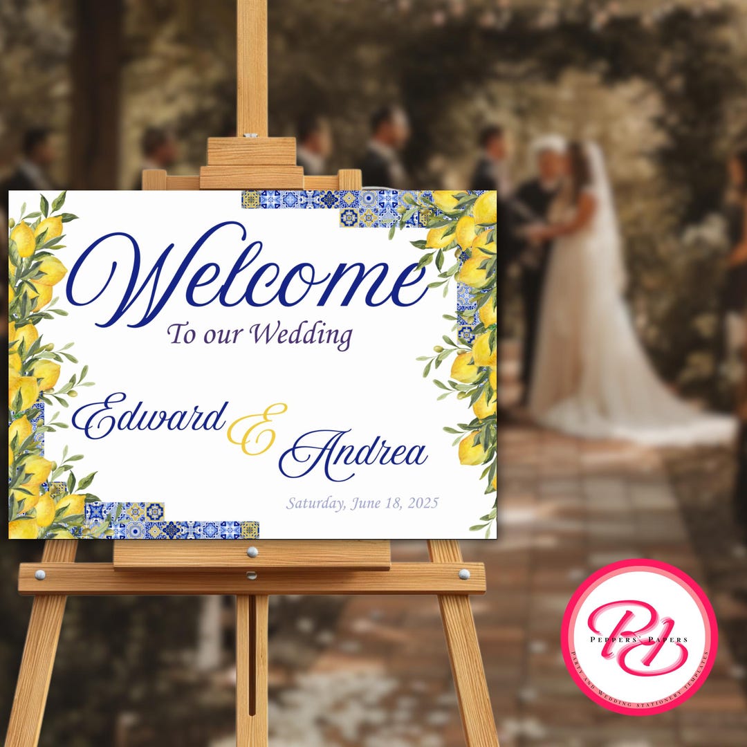 Mediterranean Welcome Sign Template, Blue Tile Wedding Welcome Board ...