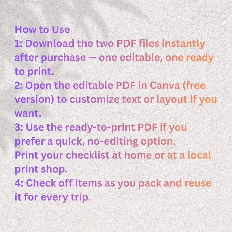 Travel Checklist Printable, Packing List for Travel, Luggage Organizer PDF, Travel Essentials ...