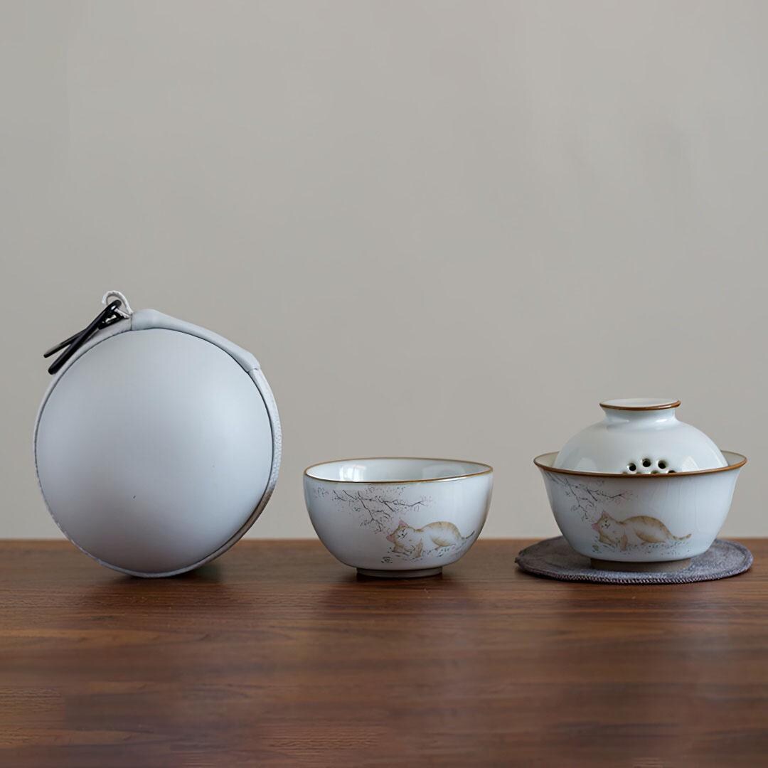 Portable Chinese Tea Set With Gaiwan and Cup – Ceramic Travel Tea ...