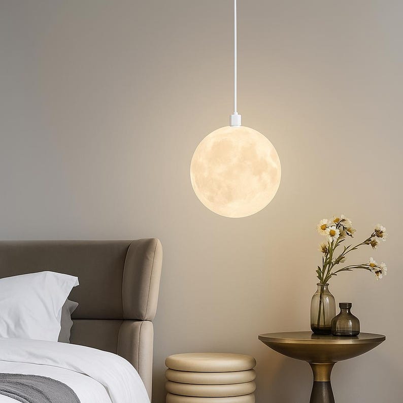 Moon Pendant Light – Lunar Ceiling Lamp, Magical Hanging Light, Bedroom ...