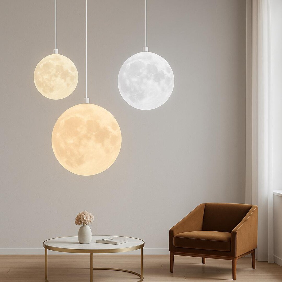 Moon Pendant Light – Lunar Ceiling Lamp, Magical Hanging Light, Bedroom ...