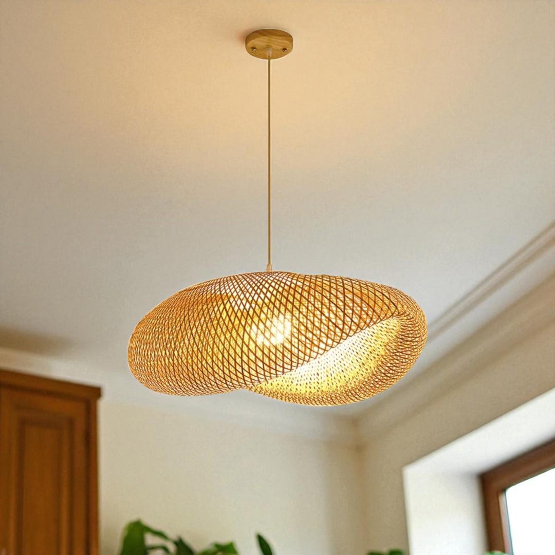 Bamboo Rattan Pendant Light, Handwoven Wicker Ceiling Lamp, Boho ...