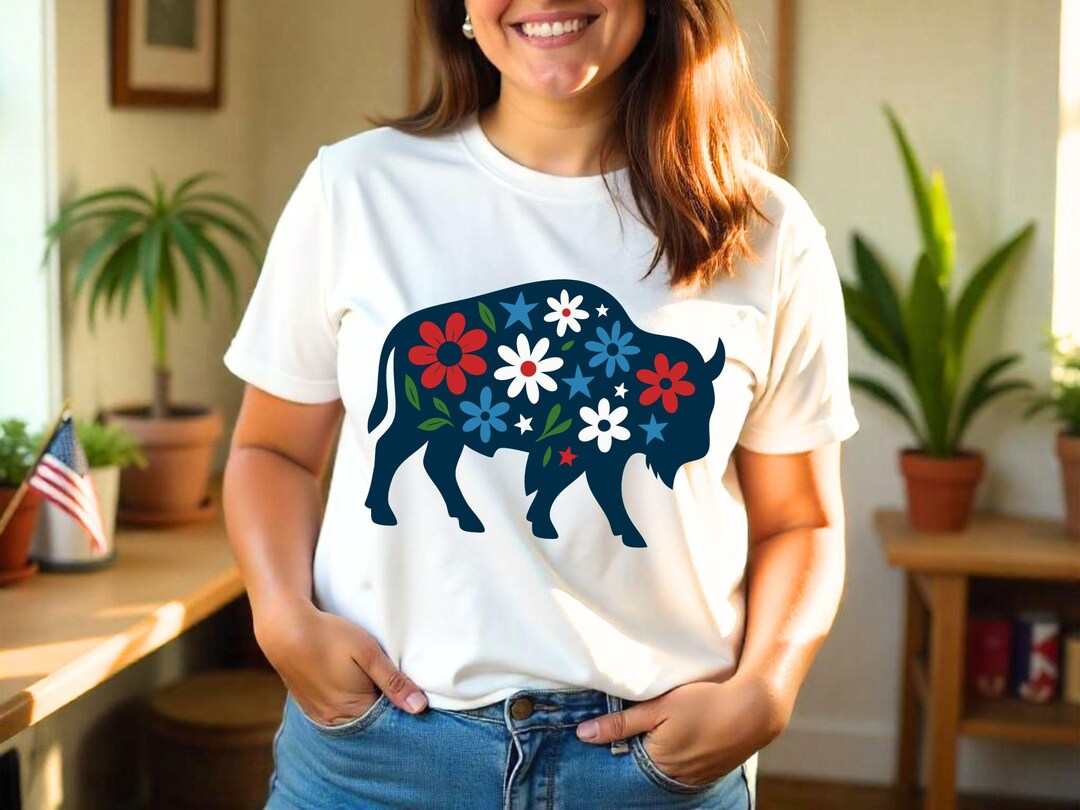 Floral Bison PNG: Patriotic Buffalo Silhouette, Independence Day Design ...