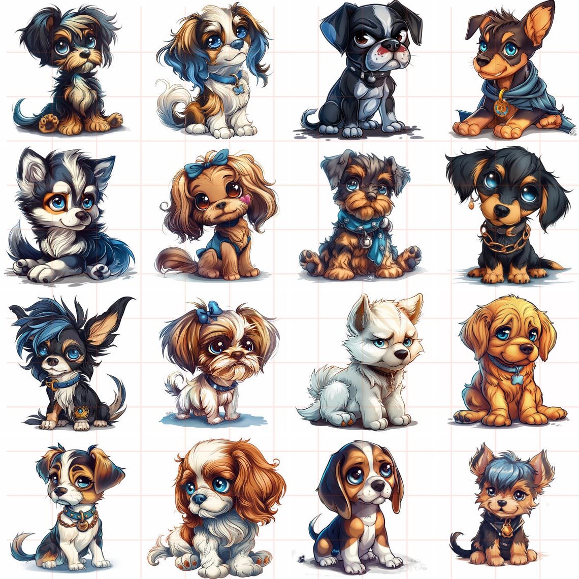Chibi Dog | 41 Moody Dogs in Chibi Art Style | Simplified File | PNG ...