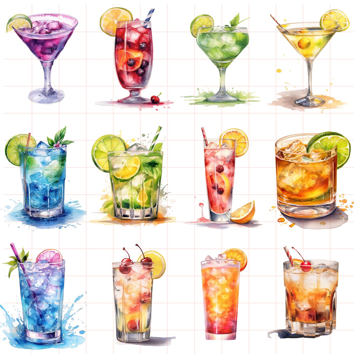 Cocktail: Watercolor Cocktail Clipart Bundle, Alcohol Clipart, Graphics ...