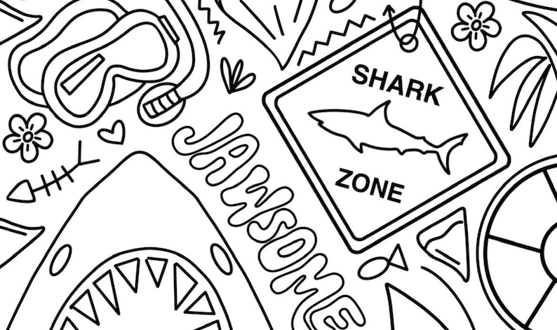 Shark Week Coloring Page, Blank Coloring Page, PDF Print, Instant ...