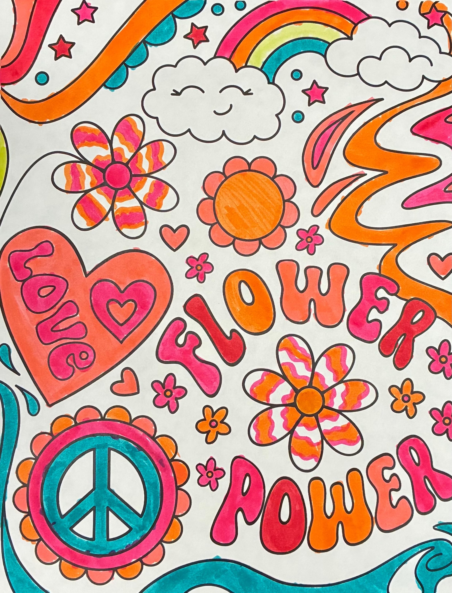 Groovy Flower Power Coloring Page - Etsy