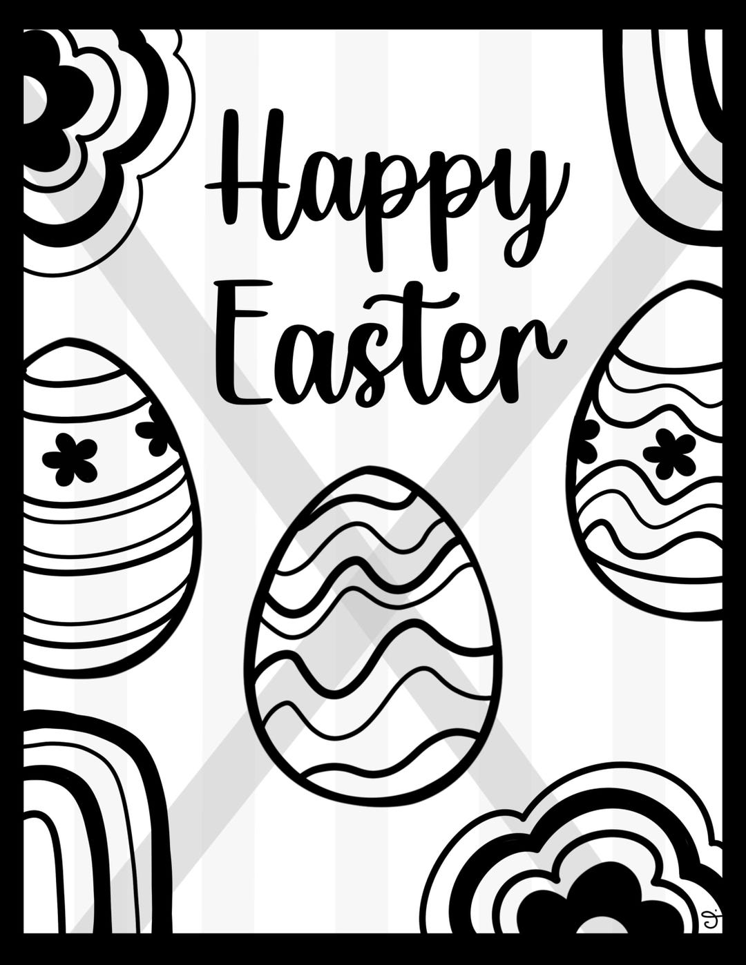 BUNDLE! Happy Easter! Hand-drawn Coloring Pages: 5 Easy, Fun Easter Egg ...