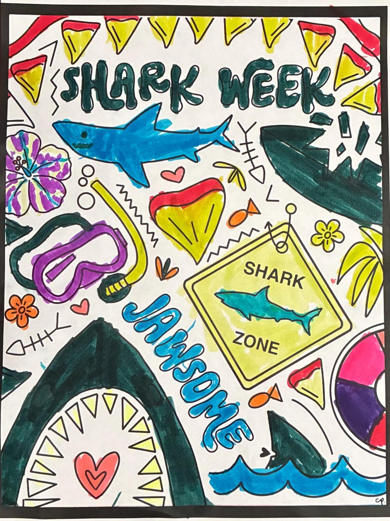Shark Week Coloring Page, Blank Coloring Page, PDF Print, Instant ...