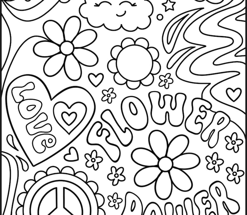 Groovy Flower Power Coloring Page - Etsy