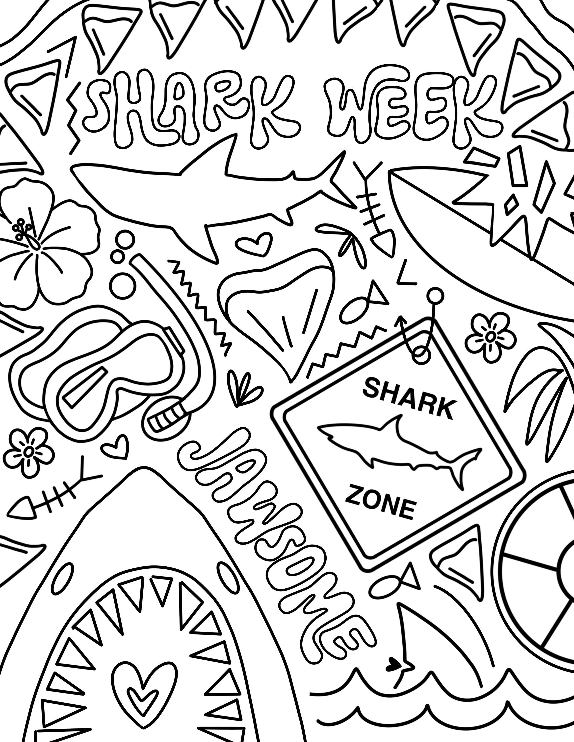 Shark Week Coloring Page, Blank Coloring Page, PDF Print, Instant ...