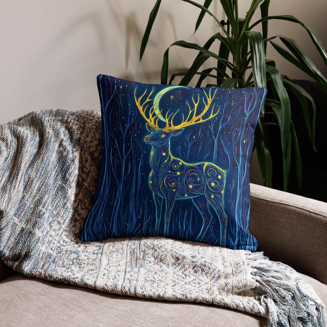 Nebula Stag Crown Premium Pillow - Celestial Nature Design - Etsy