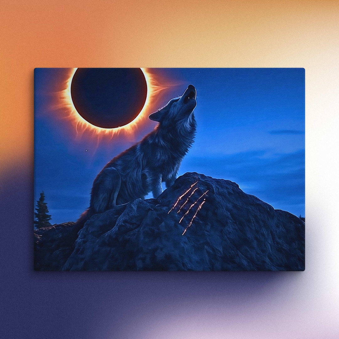 Celestial Eclipse Wolf Canvas Print - Etsy