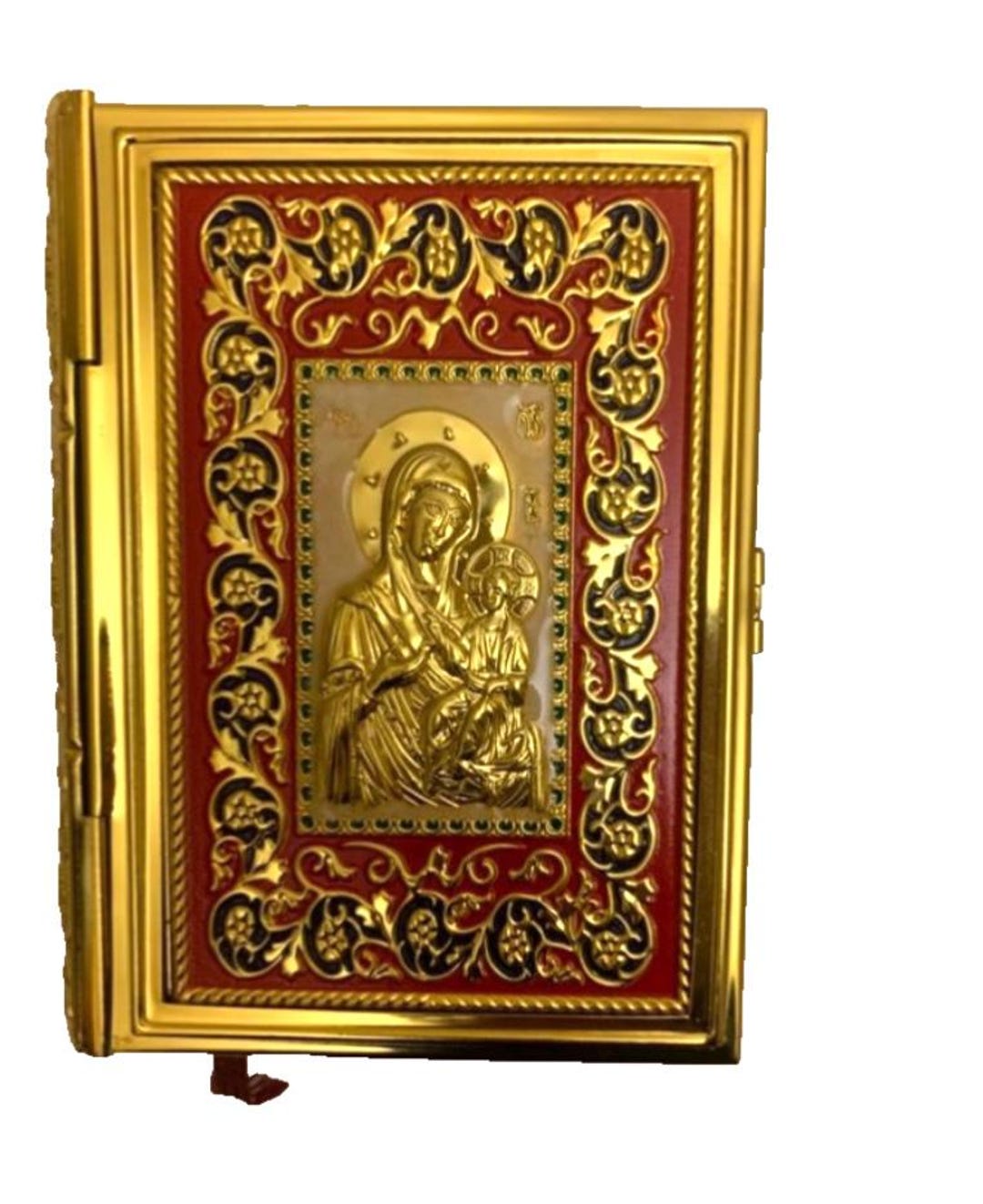 Gold-plated Orthodox Prayer Book: Virgin Mary Icon, Enamel Detail ...