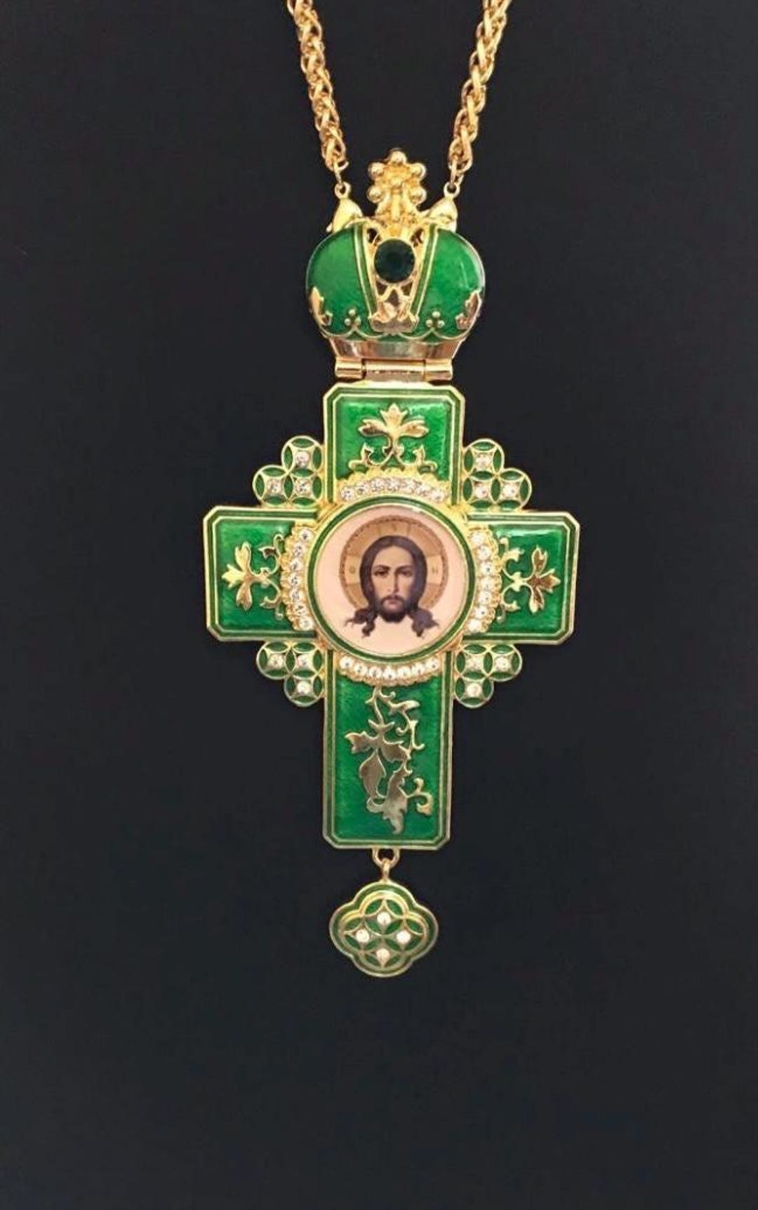 Orthodox Christian Pectoral Cross Green Enamel Gold Plated - Etsy