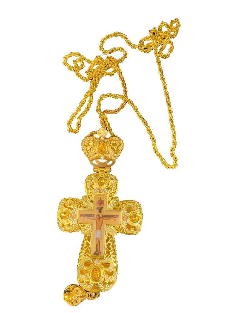 Gold Plated Orthodox Pectoral Cross With Chain – Jeweled Priest ...