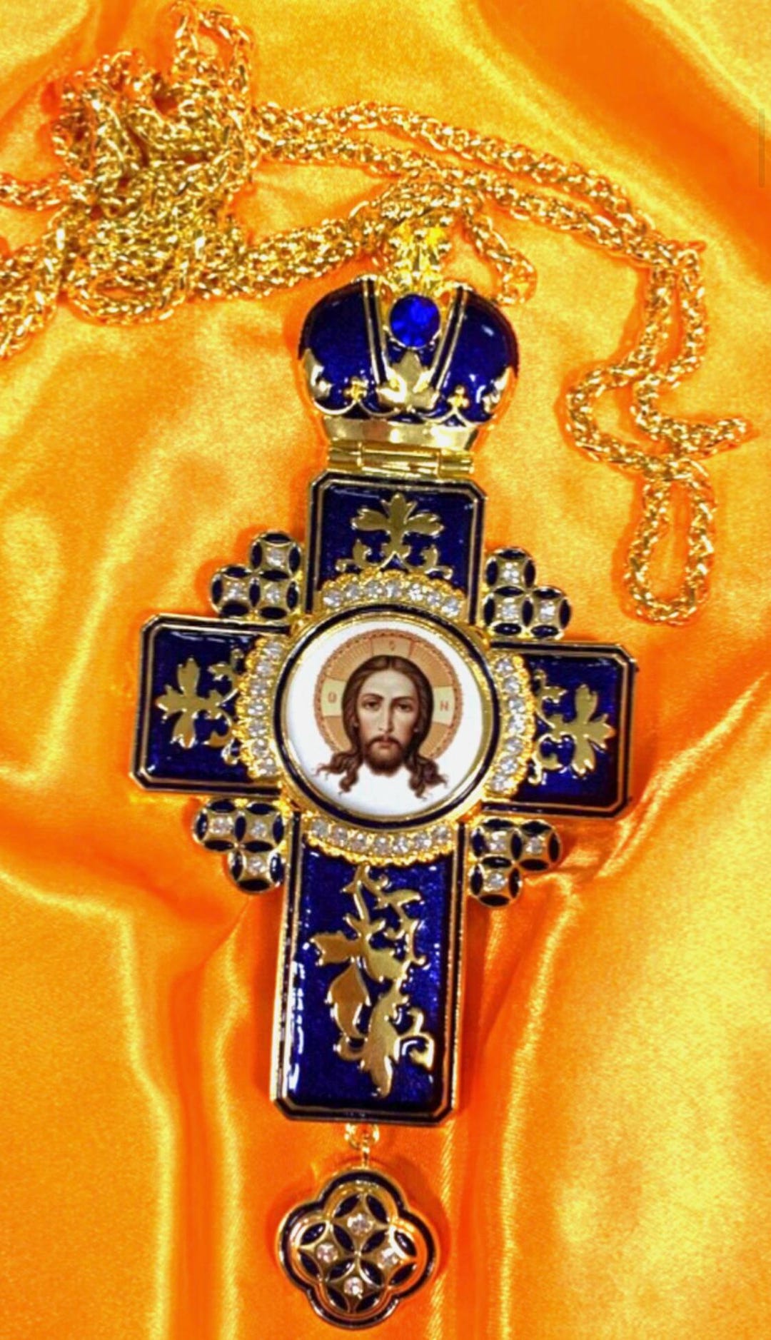 Orthodox Christian Pectoral Big Blue Enamel Cross Gold Plated With ...