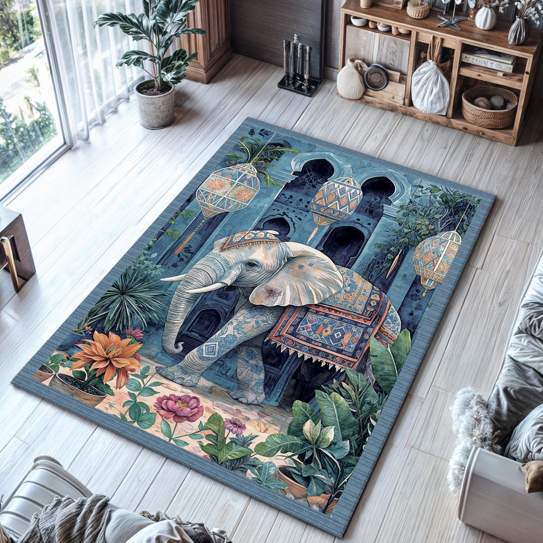 Elephant Rug, Elephant Rugs for Bedroom, Colorful Elephant Rugs, Animal ...