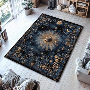 Celestial Sun Moon Rug, Starry Night Washable Area Rug, Boho Astrology ...