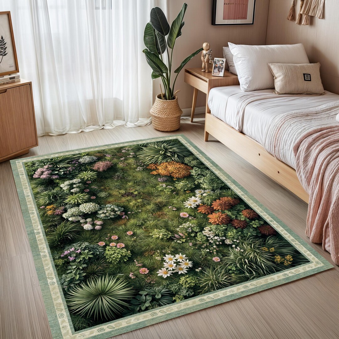 Botanical Garden Rug: Colorful Floral Print, Elegant Home Decor - Etsy