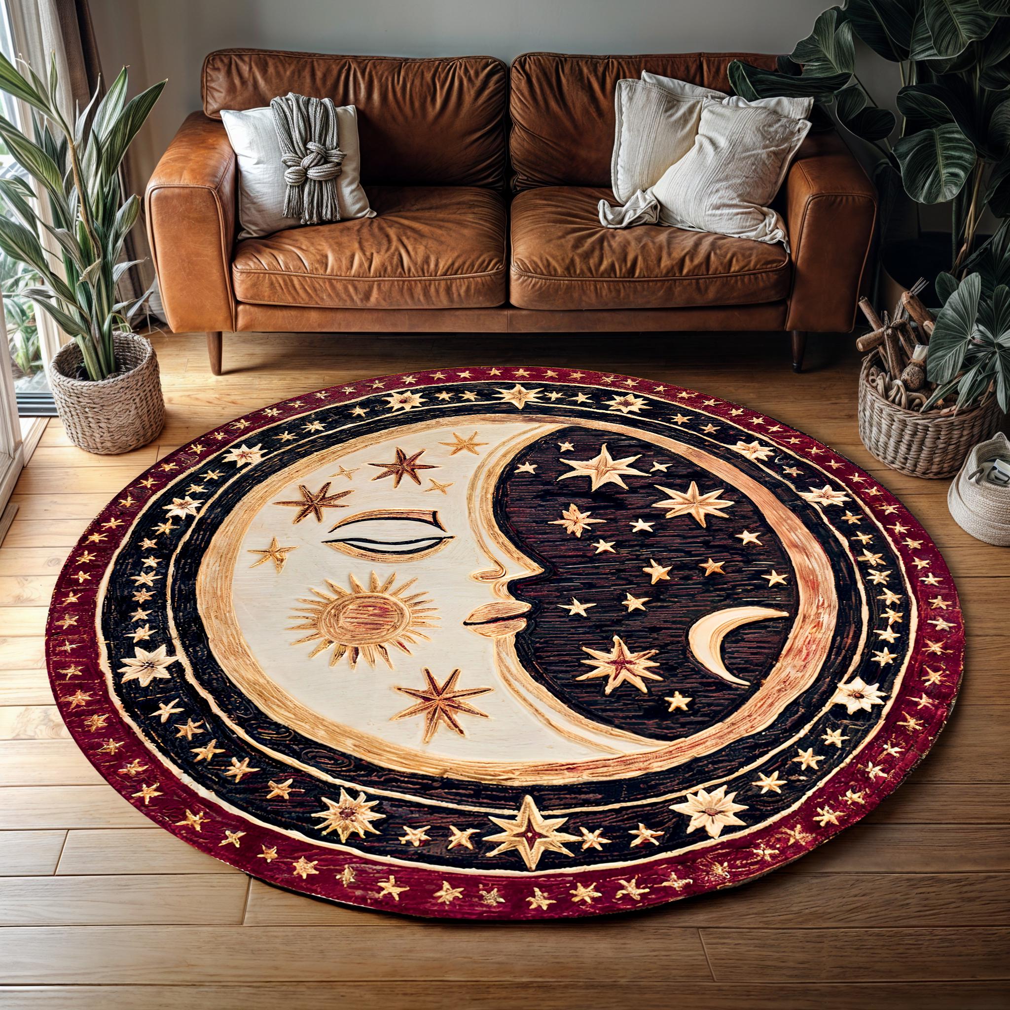 Celestial Sun & Moon Round Rug: Boho Mystical Decor - Etsy