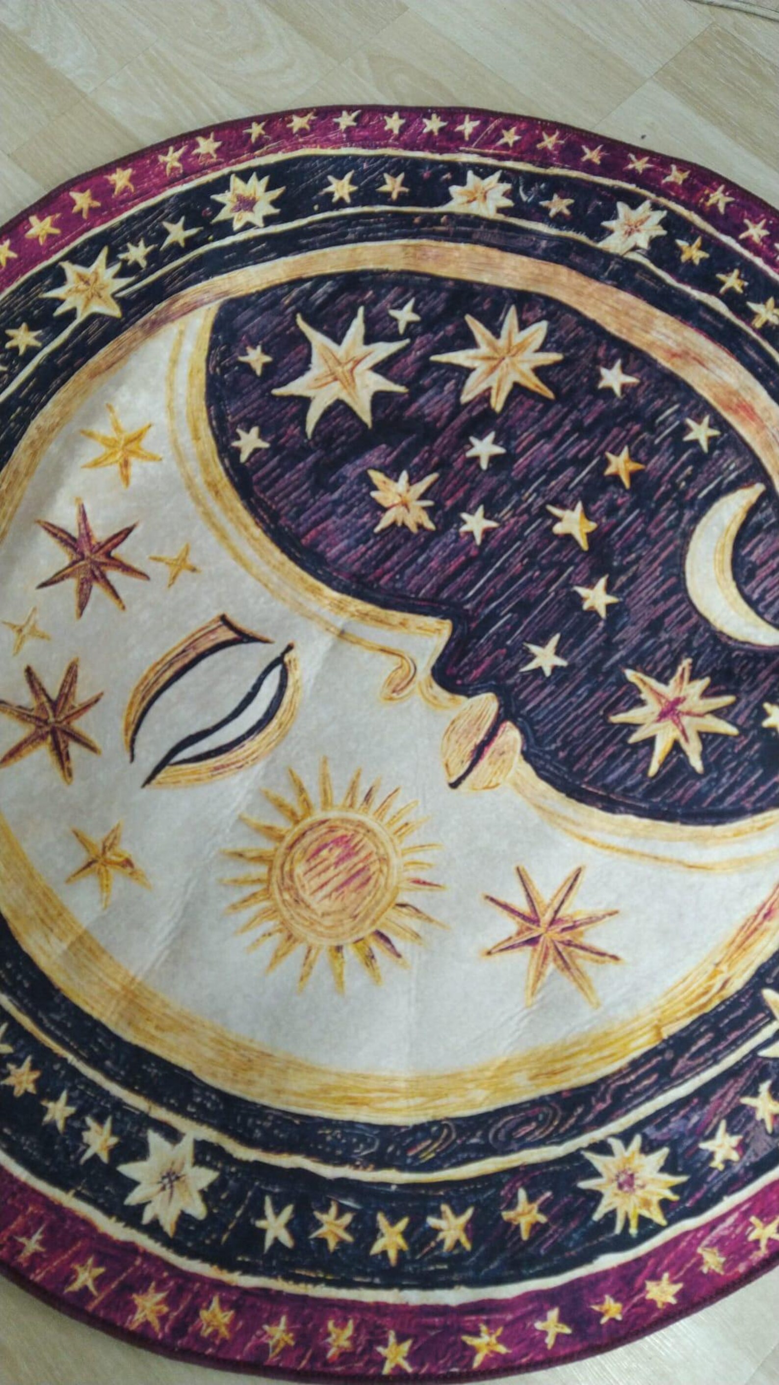 Celestial Sun Moon Rug, Boho Round Rug, Mystical Star Rug, Moon Phase ...